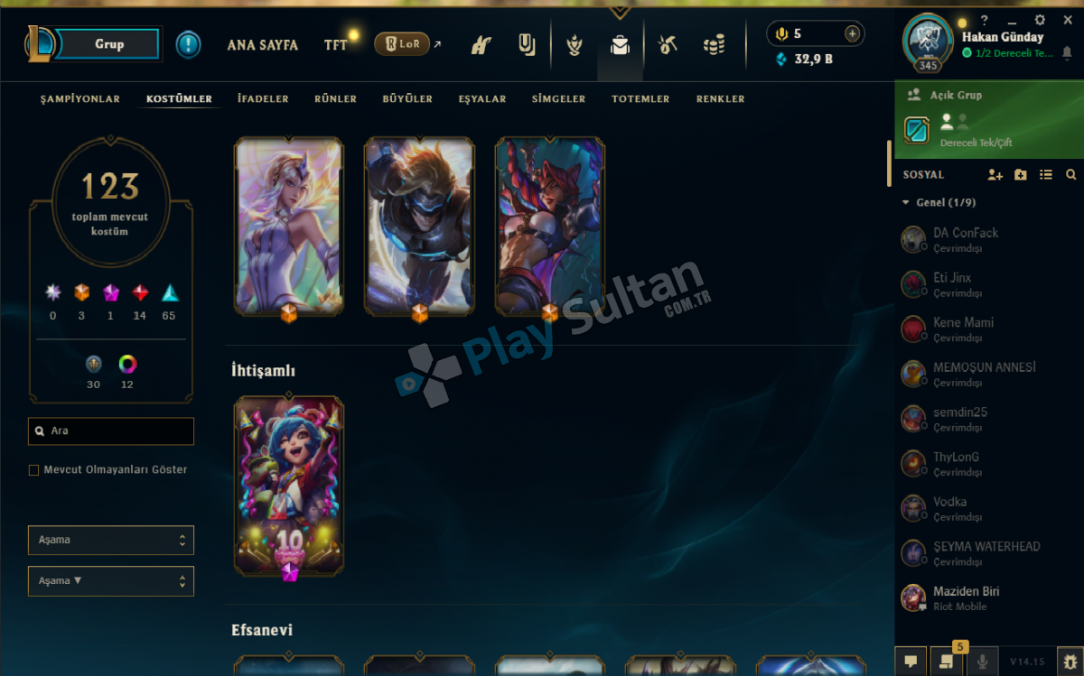 123 tane köstüm 345 level Satın Al ve Fiyatları