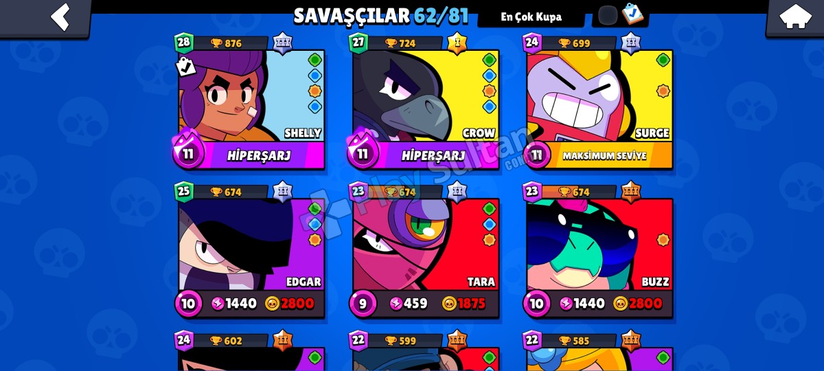 BRAWL STARS 24 K 62 KARAKTER UYGUN HESAP Satın Al ve Fiyatları